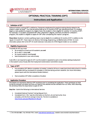 Fillable Online montclair OPT Form - Montclair State University ...
