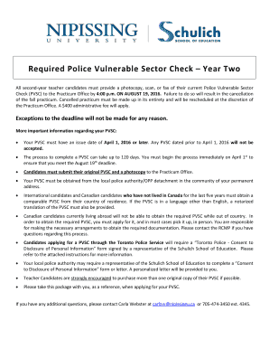 Fillable Online nipissingu Required Police Vulnerable Sector Check Year ...