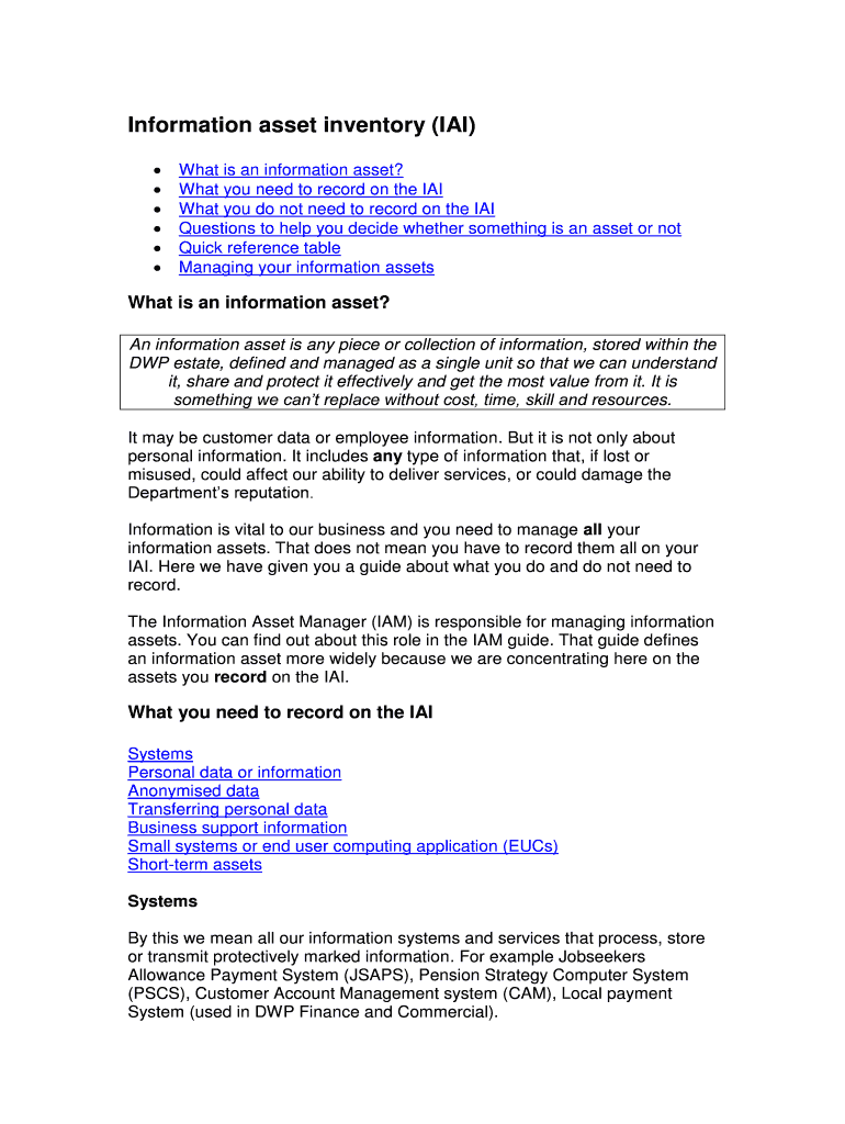 Fillable Online Information asset inventory (IAI) Fax Email Print ...