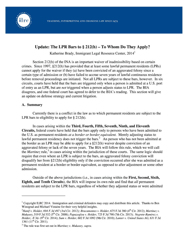 Fillable Online Update: The LPR Bars to 212(h) To Whom Do They Apply ...