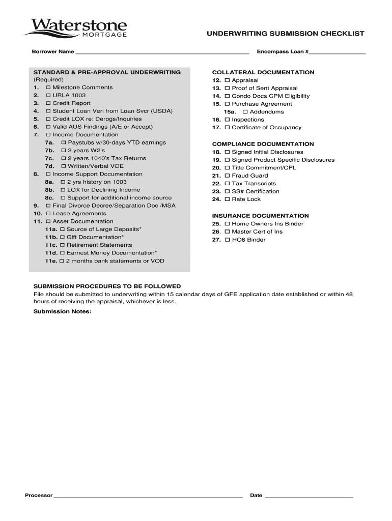 Fillable Online UnderwritingSubmissionChecklist-F-64-13114 Fax Email ...