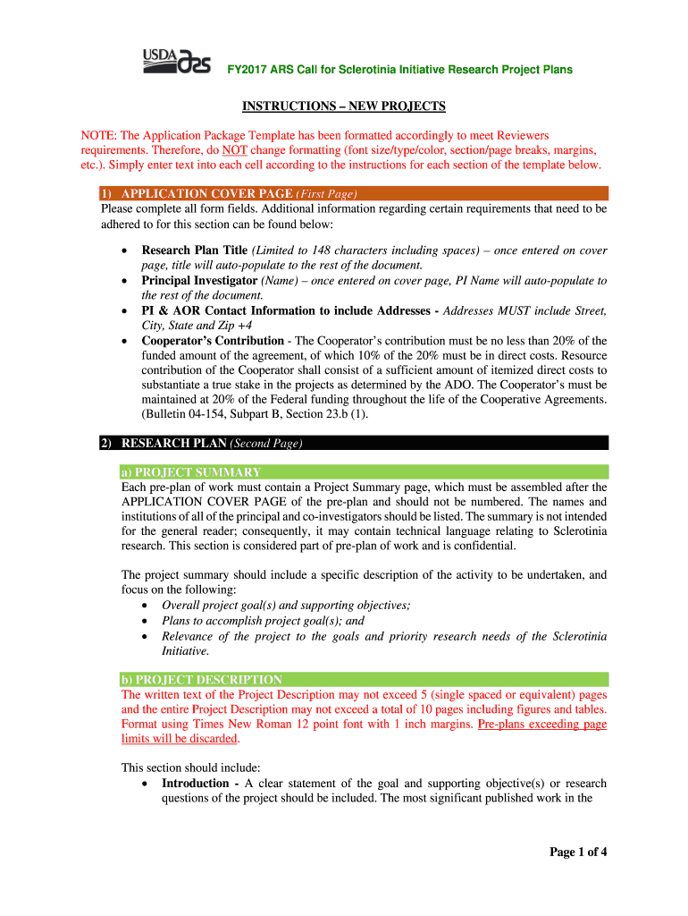 Fillable Online ars usda Instructions - New Projects Foley 10-20-16 - ars.usda.gov Fax Email ...