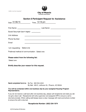 Fillable Online phoenix Section 8 Participant Request for Assistance ...