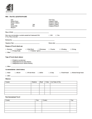 Fillable Online PRE TRAVEL QUESTIONNAIRE Fax Email Print - pdfFiller
