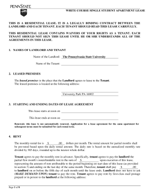 Fillable Online white course single student apartment lease this ...