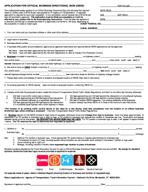 Fillable Online APPLICATION FOR OFFICIAL BUSINESS DIRECTIONAL SIGN ...