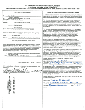 Fillable Online yosemite epa UNCERGROUND STORAGE TANK FIELD CITATION ...