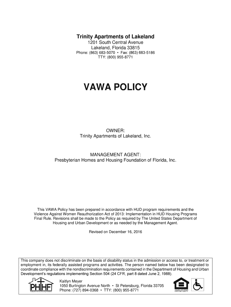 Fillable Online VAWA POLICY - phhf.com Fax Email Print - pdfFiller