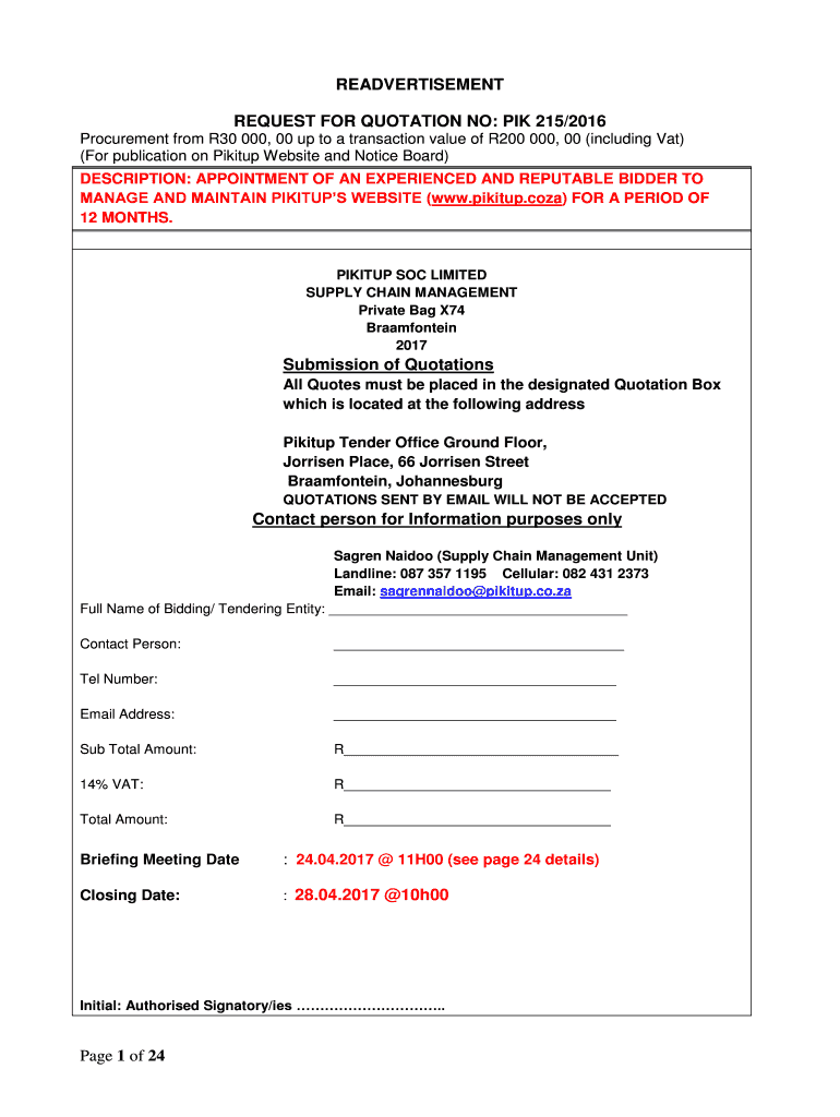 Fillable Online PIKITUP SOC LIMITED - City of Johannesburg Fax Email ...