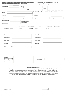 Fillable Online wisechoices Face Sheet and Intake forms must be ...