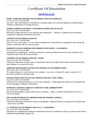 Fillable Online Certificate Of Dissolution - Your Free Hosting Account ...