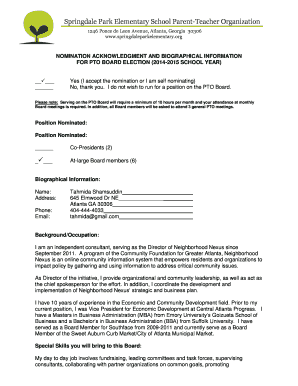 Fillable Online Springdale Park Elementary School Parent-Teacher ...