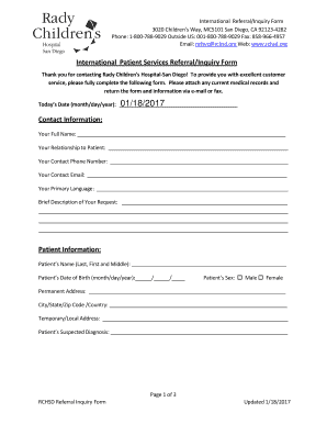 Fillable Online International Referral/Inquiry Form Fax Email Print ...