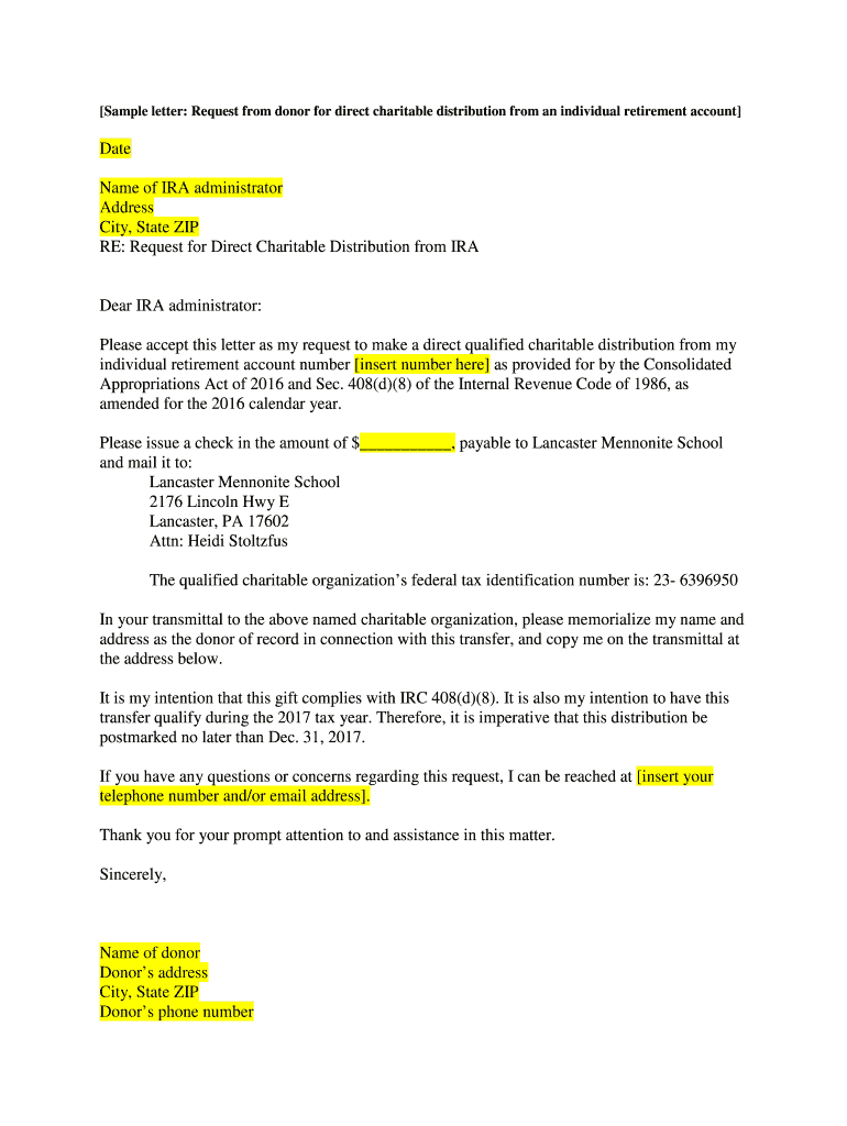 Fillable Online lancastermennonite Sample letter: Request from donor ...