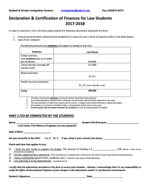 Fillable Online uakron Declaration & Certification of Finances for Law ...