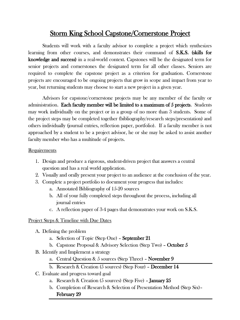 Fillable Online sks Storm King School Capstone/Cornerstone Project ...