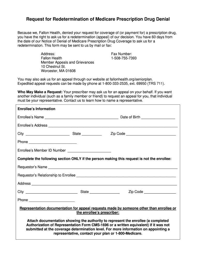 Fillable Online Redetermination of Medicare Rx Denial Form - Senior ...