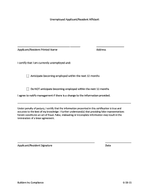 Fillable Online Unemployed Applicant/Resident Affidavit Fax Email Print ...