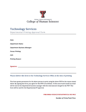 Fillable Online depts ttu Departmental Printing Approval Form - depts ...