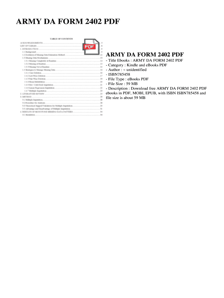 Fillable Online ovwh ARMY DA FORM 2402 PDF. ARMY DA FORM 2402 PDF Fax ...
