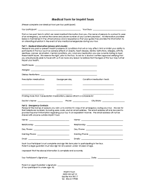 Fillable Online Medical Form for Imprint Tours Fax Email Print - pdfFiller