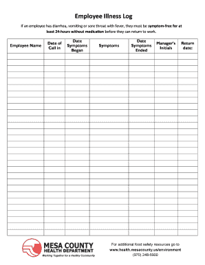 Fillable Online If an employee has diarrhea, vomiting or sore throat ...