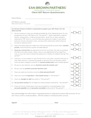 Fillable Online ebp co Client GST Return Questionnaire - Accounting ...