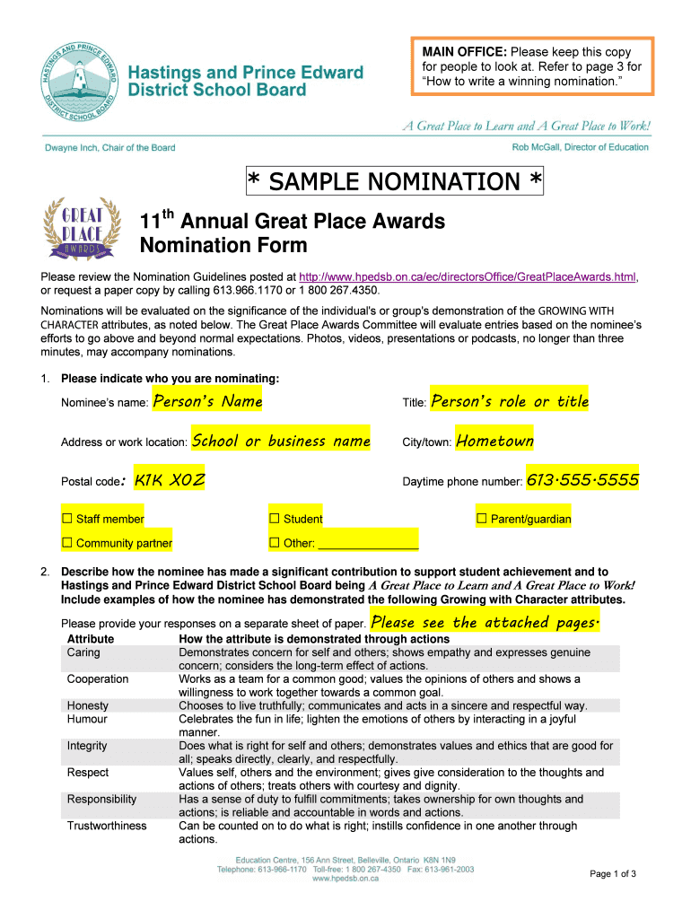 Fillable Online hpedsb on sample nomination form 2012.doc Fax Email ...