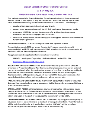 Fillable Online unison org Branch Education Officer (National Course ...