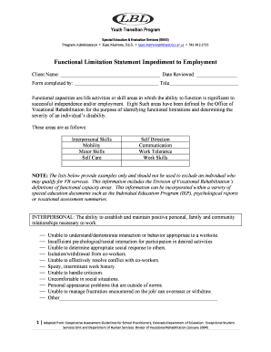 Fillable Online LBL YTP Functional Limitation Statement 3.14.docx Fax ...