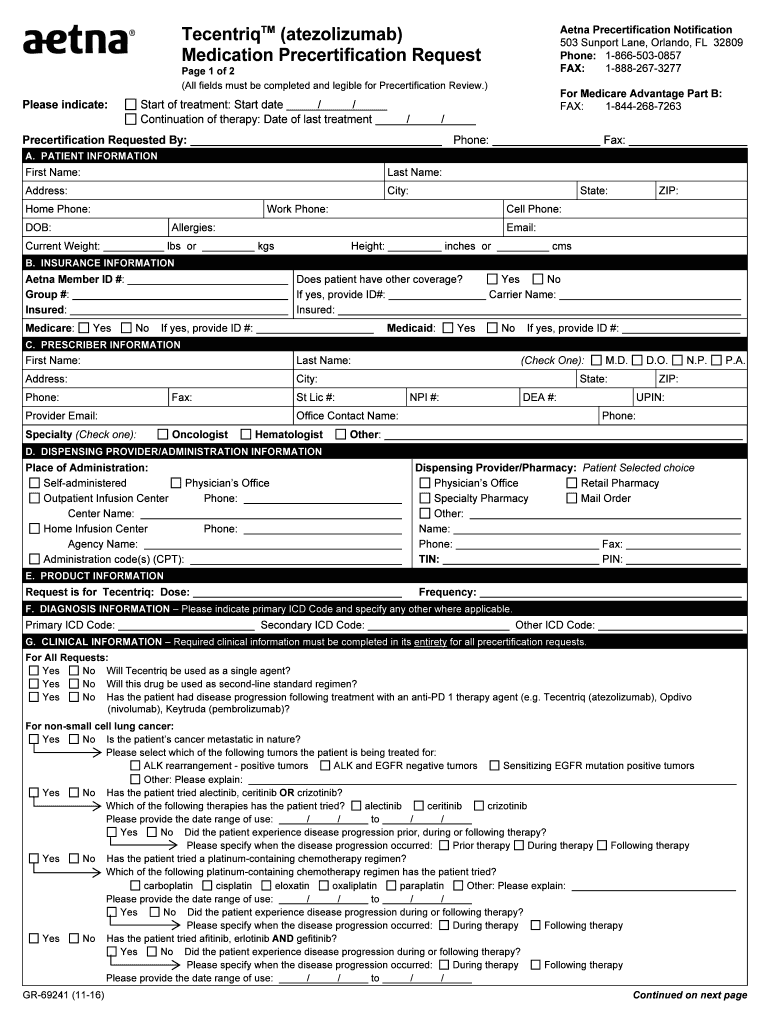 Fillable Online Tecentriq (atezolizumab) Medication Precertification ...