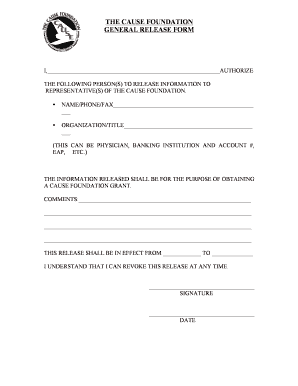 Fillable Online thecausefoundation GENERAL RELEASE FORM.docx Fax Email ...