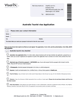 Fillable Online Australia Tourist visa Application - australia.visahq ...
