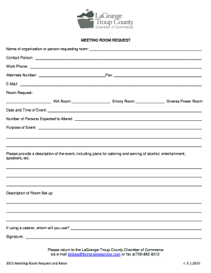 Fillable Online Meeting Room Request Form - Lagrange Chamber Fax Email ...