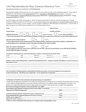 Fillable Online ILJAA:I UAA Representational (Rep) Expense Allowance ...