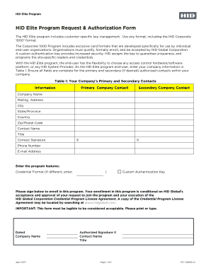 Fillable Online HID Corporate 1000 Format Request Authorization Form ...