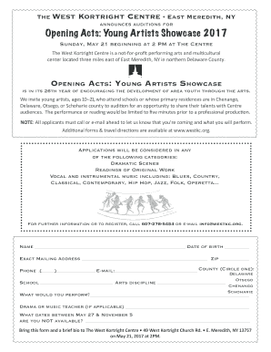 Fillable Online westkc Opening Acts: Young Artists Showcase 2017 - The ...