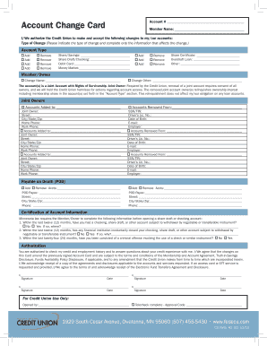 Fillable Online Account Change Card Account # Member Name: Fax Email ...