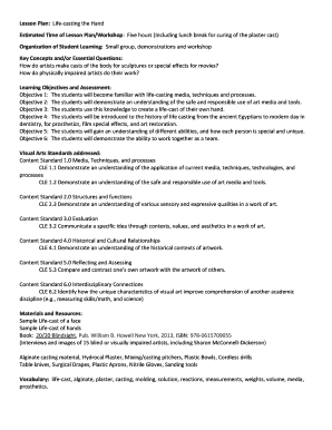 Fillable Online Lesson Plan: Life-casting the Hand Estimated Time of ...