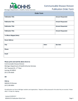 Fillable Online MDHHS Publication Order Form - State of Michigan Fax ...