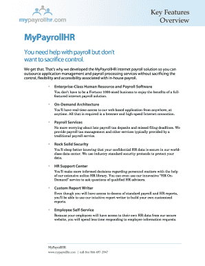 Fillable Online Software Features Data Sheet. MyPayrollHR Fax Email ...