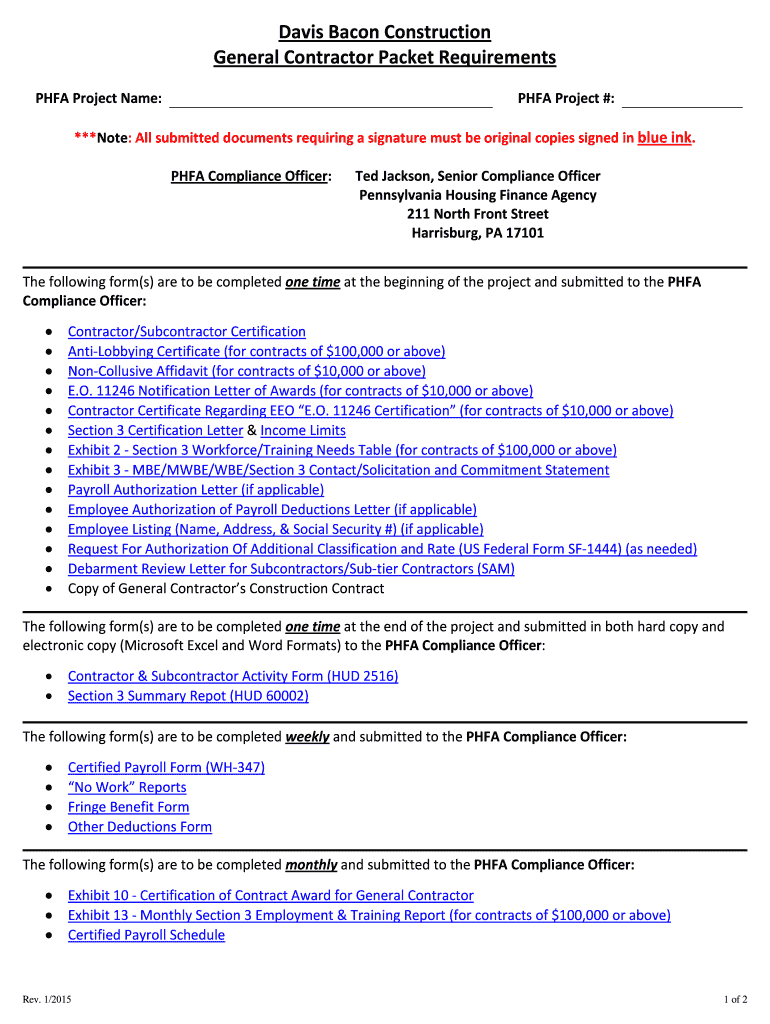 Fillable Online phfa Davis Bacon Construction General Contractor Packet ...