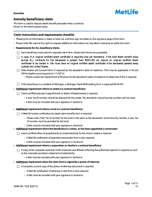 Fillable Online Annuity beneficiary claim - MetLife eForms Fax Email ...
