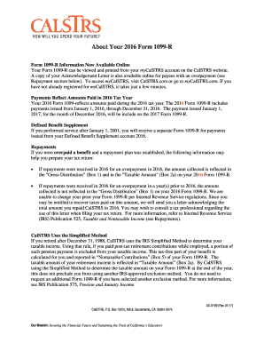 Fillable Online About Your 2016 Form 1099-R - CalSTRS.com Fax Email ...