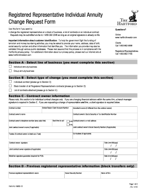 Fillable Online Registered Representative Individual Annuity Change ...