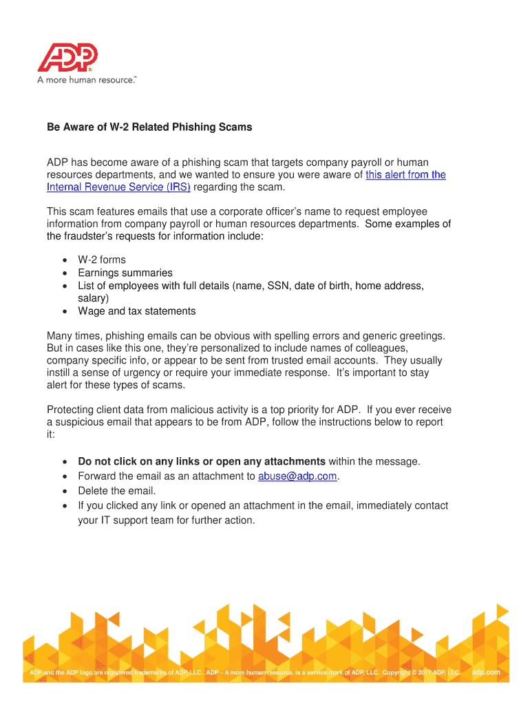 Fillable Online February 2017 Be Aware of W-2 Related Phishing Scams ...