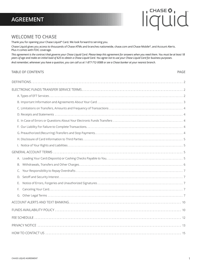 Fillable Online Chase Liquid Card Agreement (PDF). Chase Liquid ...
