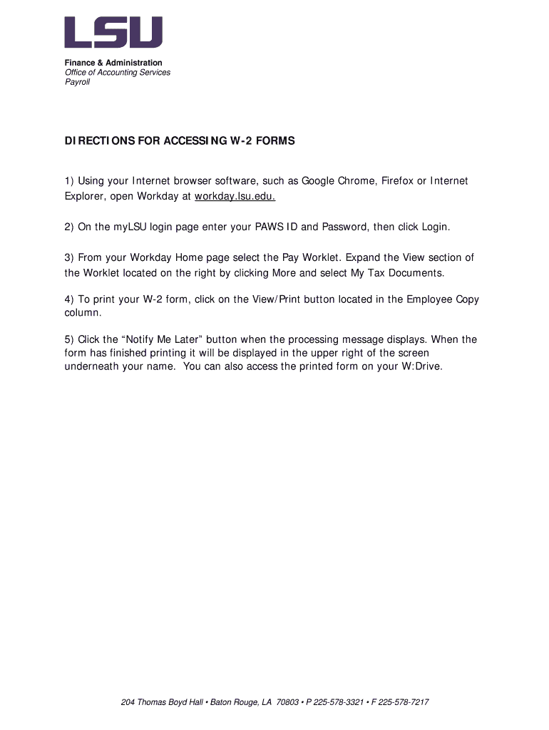 Fillable Online lsu DIRECTIONS FOR ACCESSING W-2 FORMS 1) Using your ...