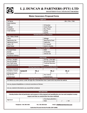 Fillable Online duncaninsurance co Insurance Proposal Form - motor PD ...