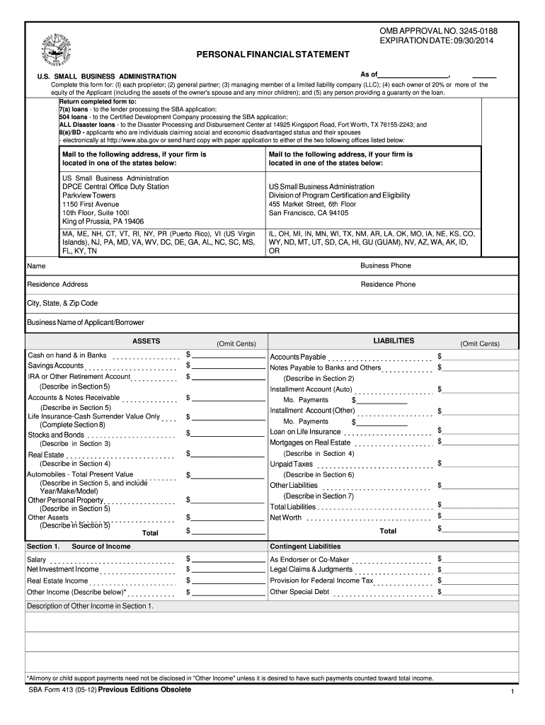 Fillable Online Combined Personal Financial Statement & Joint Intent ...